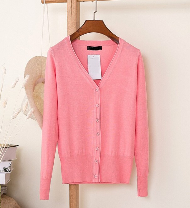 Rozpinany sweter damski G213 różowy S | Lunzo.pl