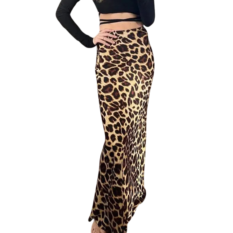 Dámska leopardia sukňa midi s vysokým pásom Vintage dlhá skladaná sukňa ...