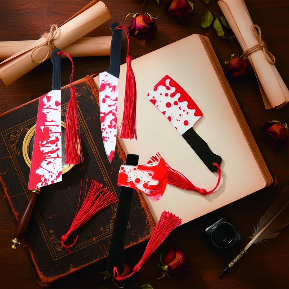 Könyvjelző 15 cm horror motívummal konyhai kés tasszékkal, tematikus ...