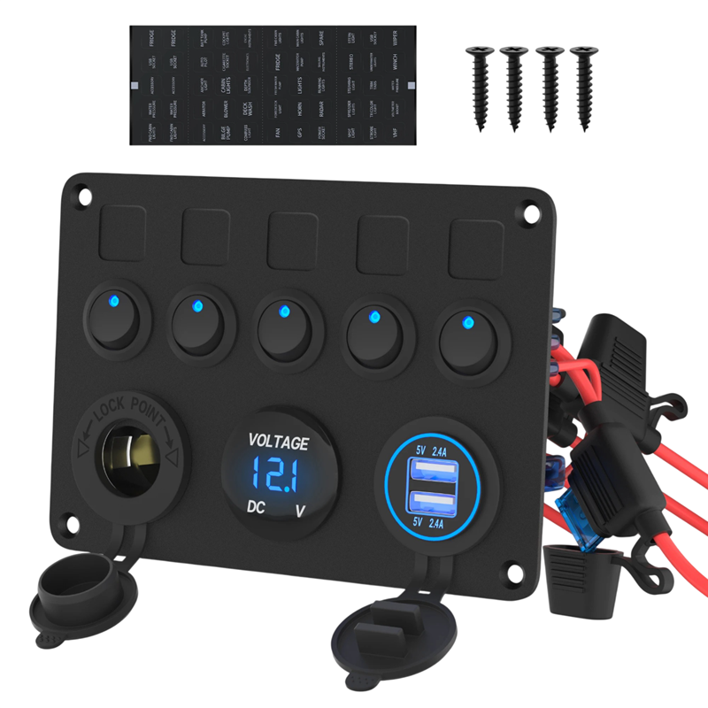 Multifunkčný panel 12V-24V s duálnou USB zásuvkou, voltmetrom, 12V ...